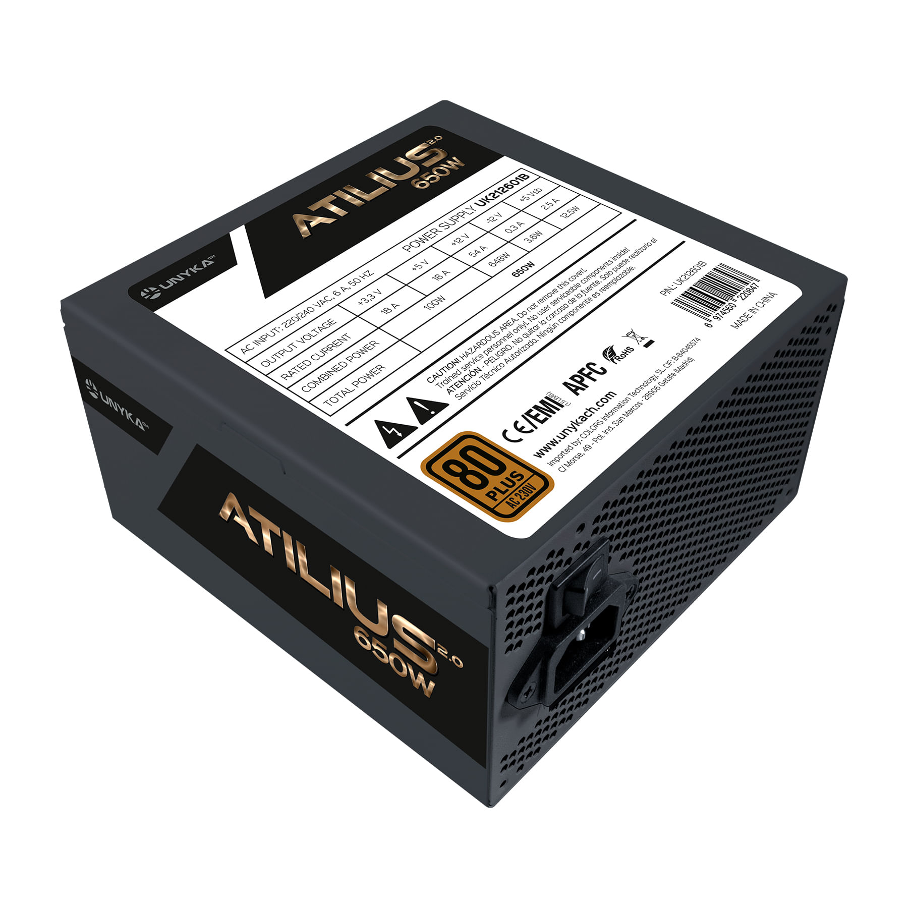 UNYKA ATX Atilius 2.0 Black 650W 80+ Bronze 650W 12 cm 80 PLUS ...