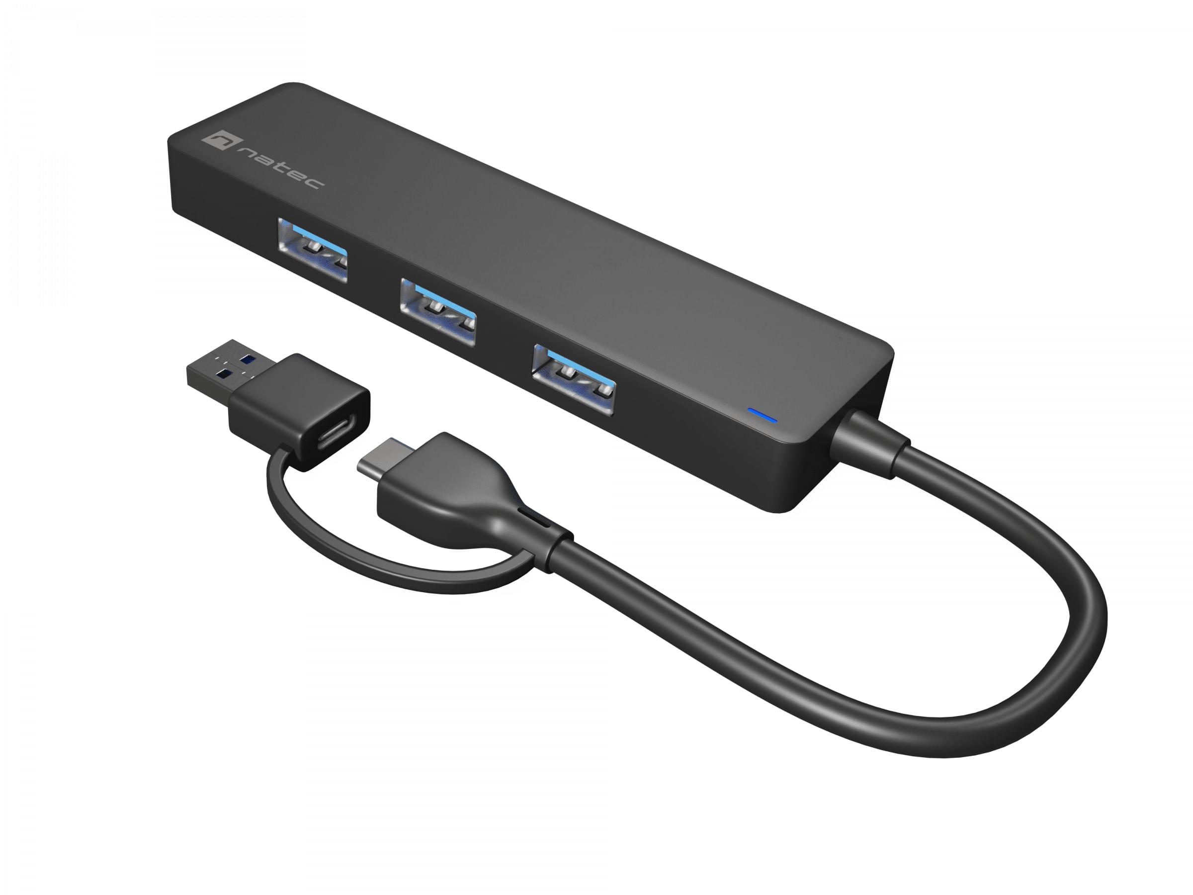 HUB NATEC MAYFLY USB-C 3.0 4 PUERTOS + ADAPTADOR USB-A - PCBox