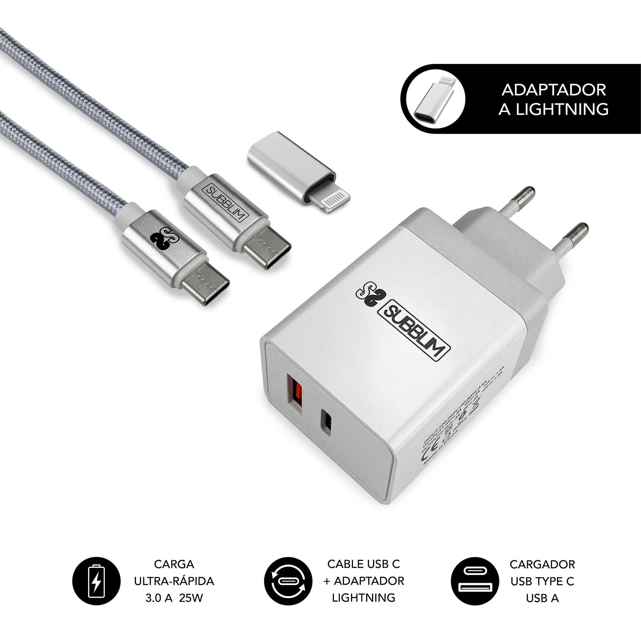 SMART CHARGER PD25W+QC3.0+C TO C/LIGHTNING CABLE W - PCBox