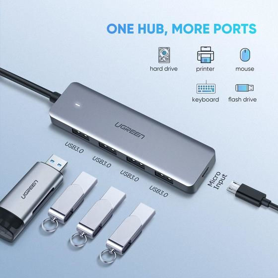 HUB UGREEN USB TIPO C 4X USB 3.2 USB C USBC PARA USB 3.0 - PCBox