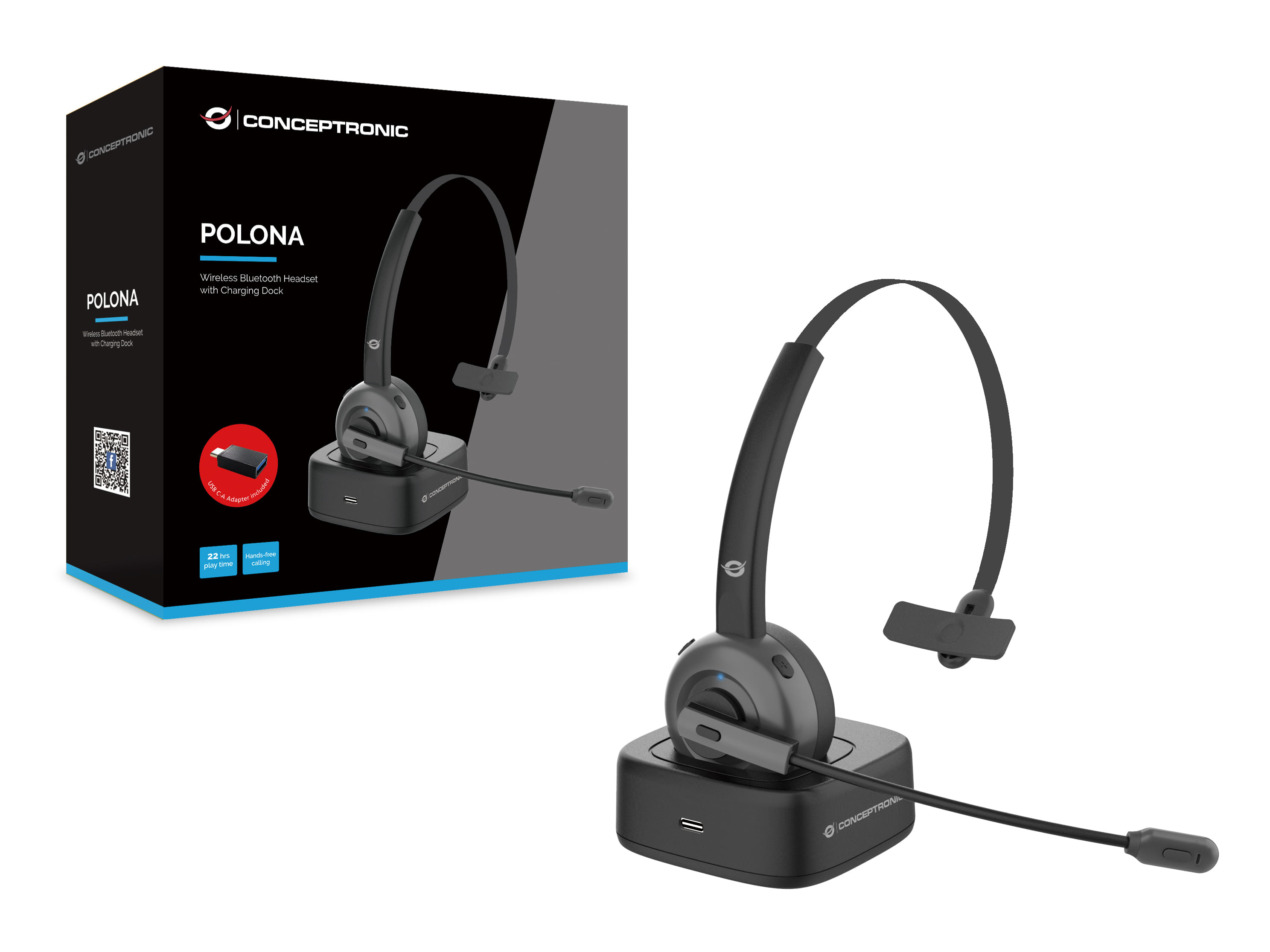 HEADSET BLUETOOTH CONCEPTRONIC CON BASE DE CARGA POLONA03BD - PCBox