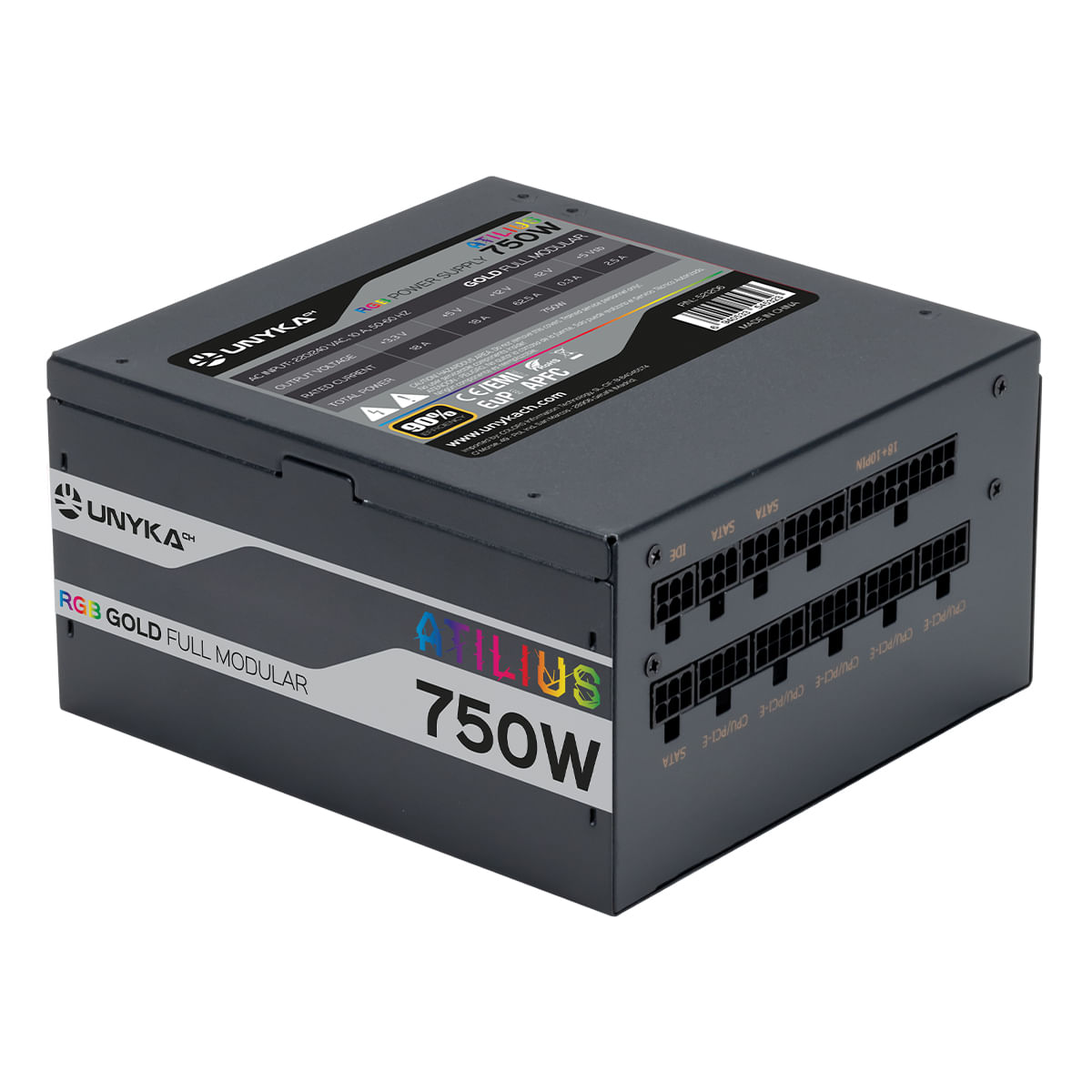 Fuente Alimentación 750W UNYKA ATX Atilus RGB Black 750W 80 PLUS Gold ...