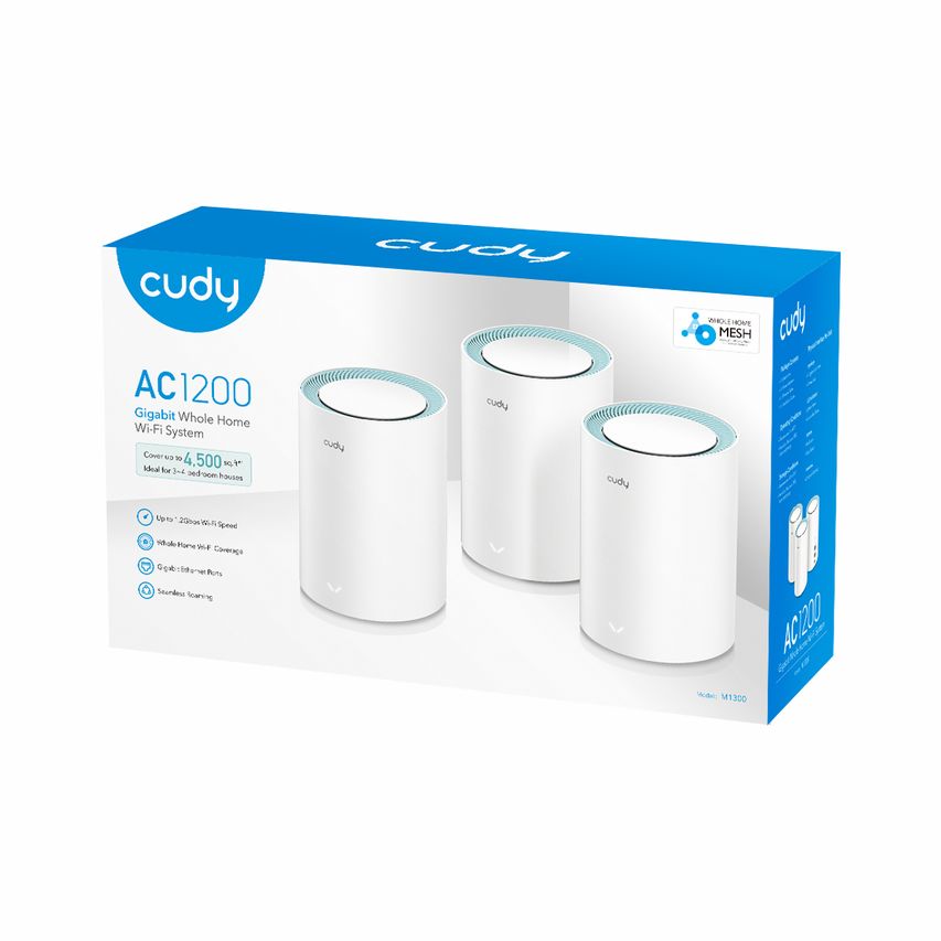 Cudy M1300 Pack de 3 Sistemas WiFi Mesh AC1200 Dual Band - PCBox