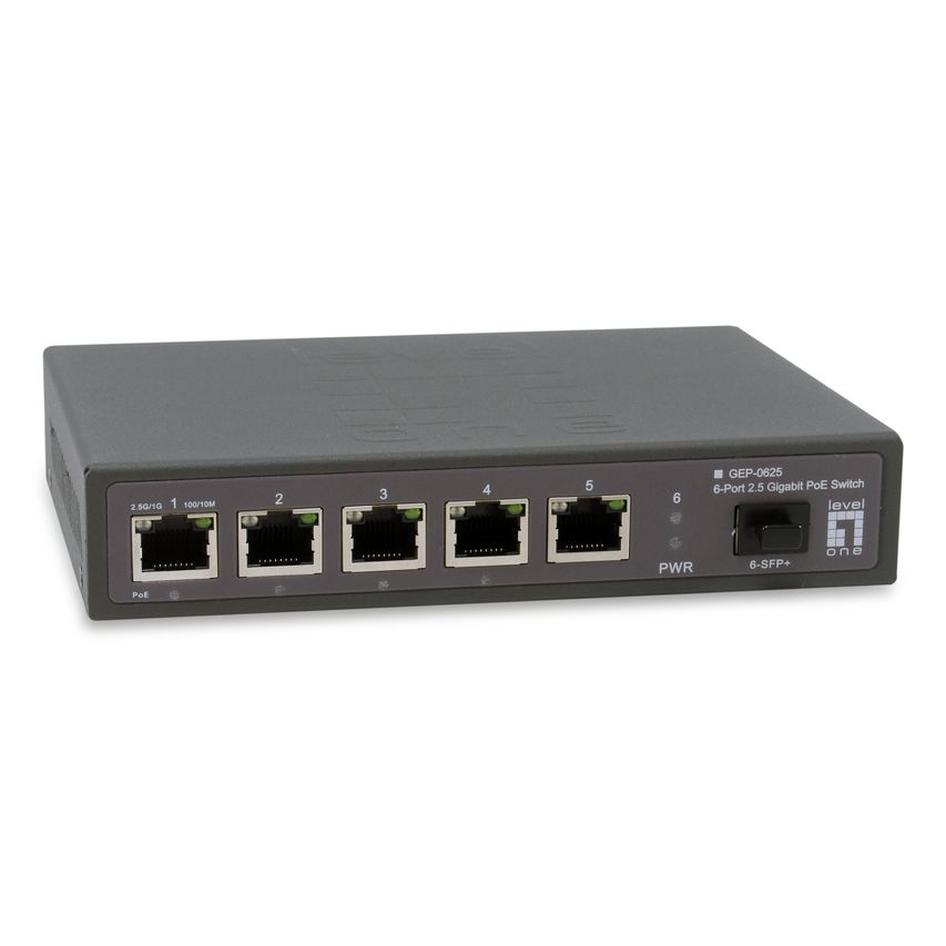 SWITCH POE LEVEL ONE GEP-0625 6P 2.5GBE 4P POE 65W +1P SFP+/10G - PCBox