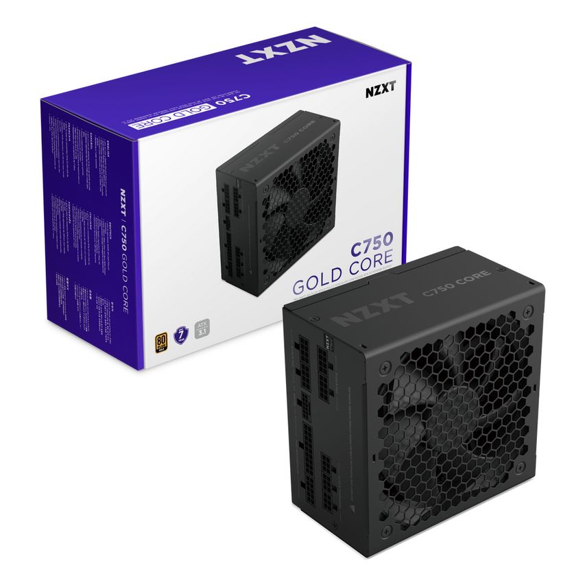 Fonte de alimentação preta totalmente modular NZXT C1000 Gold Core 80 ...