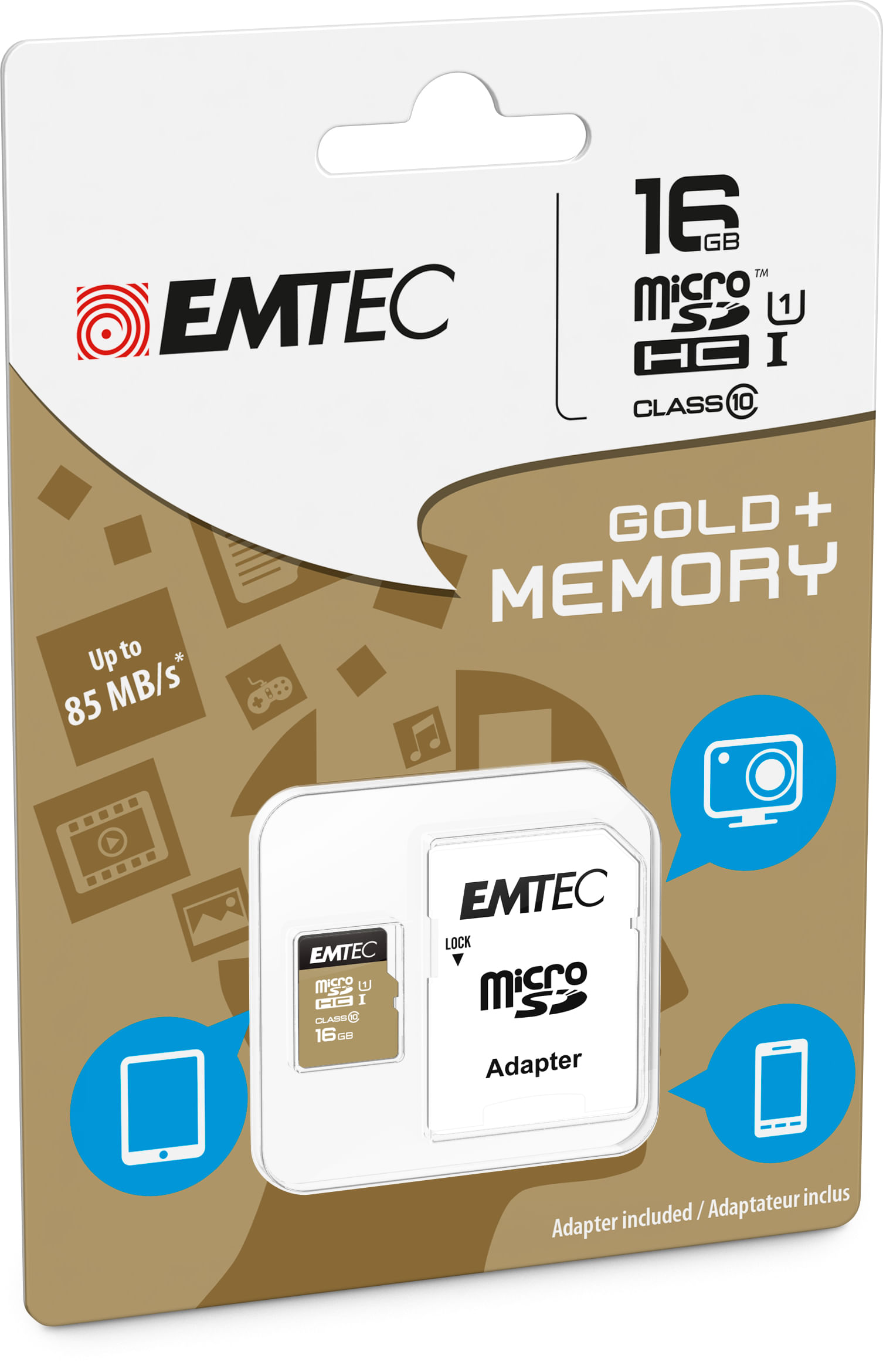 MEMORIA SD MICRO 16GB EMTEC ELITE GOLD 85MB/S SD + ADAPTER CLASS 10 ...
