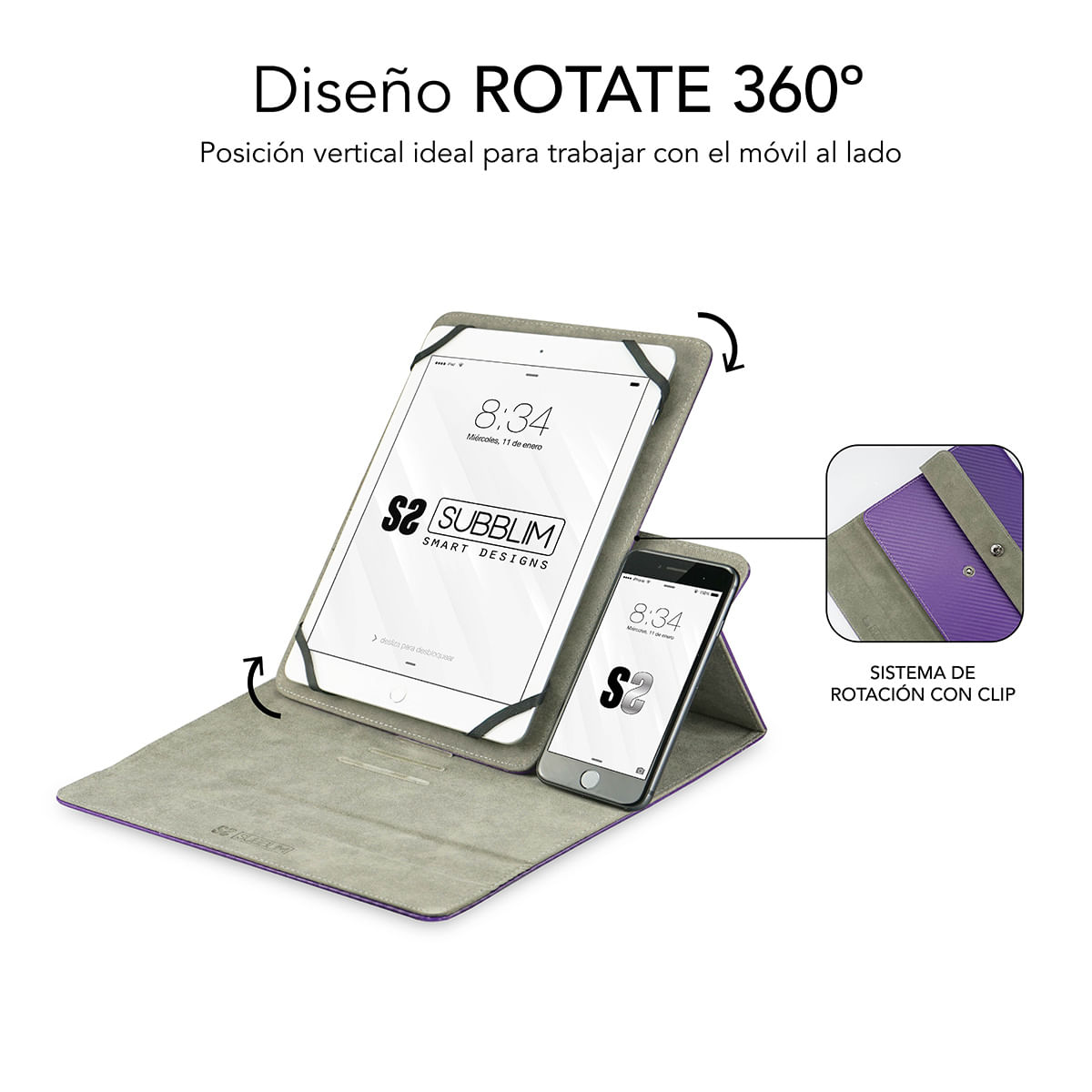 FUNDA DE ROTACION 360º 10,1´´ SUBBLIM PURPLE - PCBox