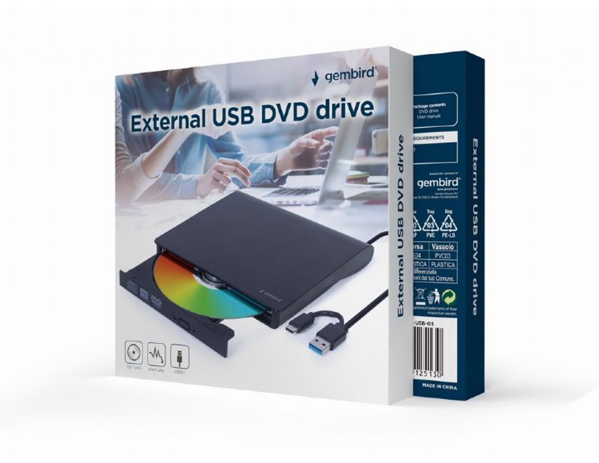 UNIDADE DE DVD EXTERNA GEMBIRD USB PRETA - PCBox