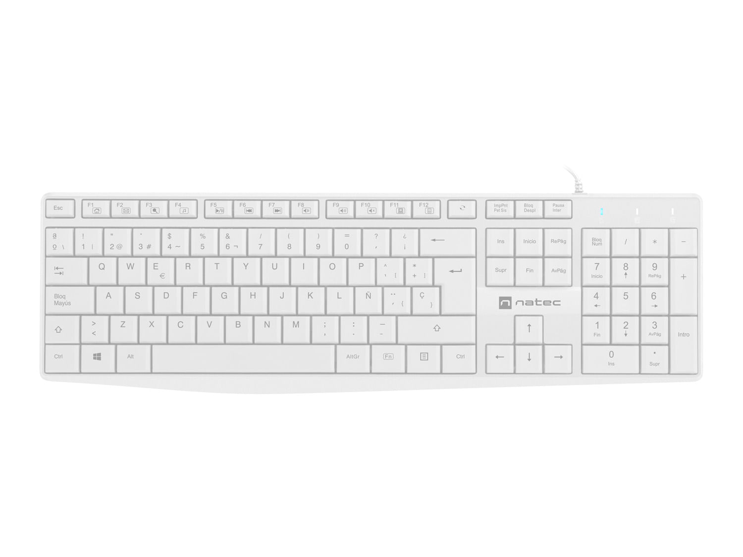 TECLADO NATEC NAUTILUS SLIM LAYOUT ESPANHOL BRANCO - PCBox