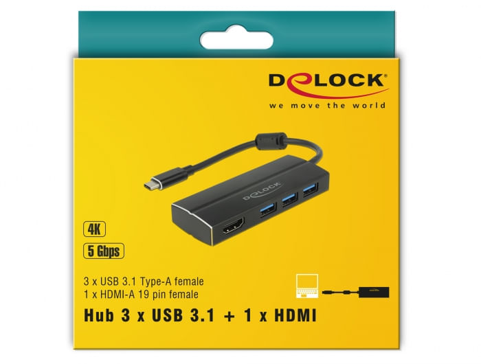 Delock Adaptador USB Tipo C 3.0 x USB Tipo-A HDMI - PCBox